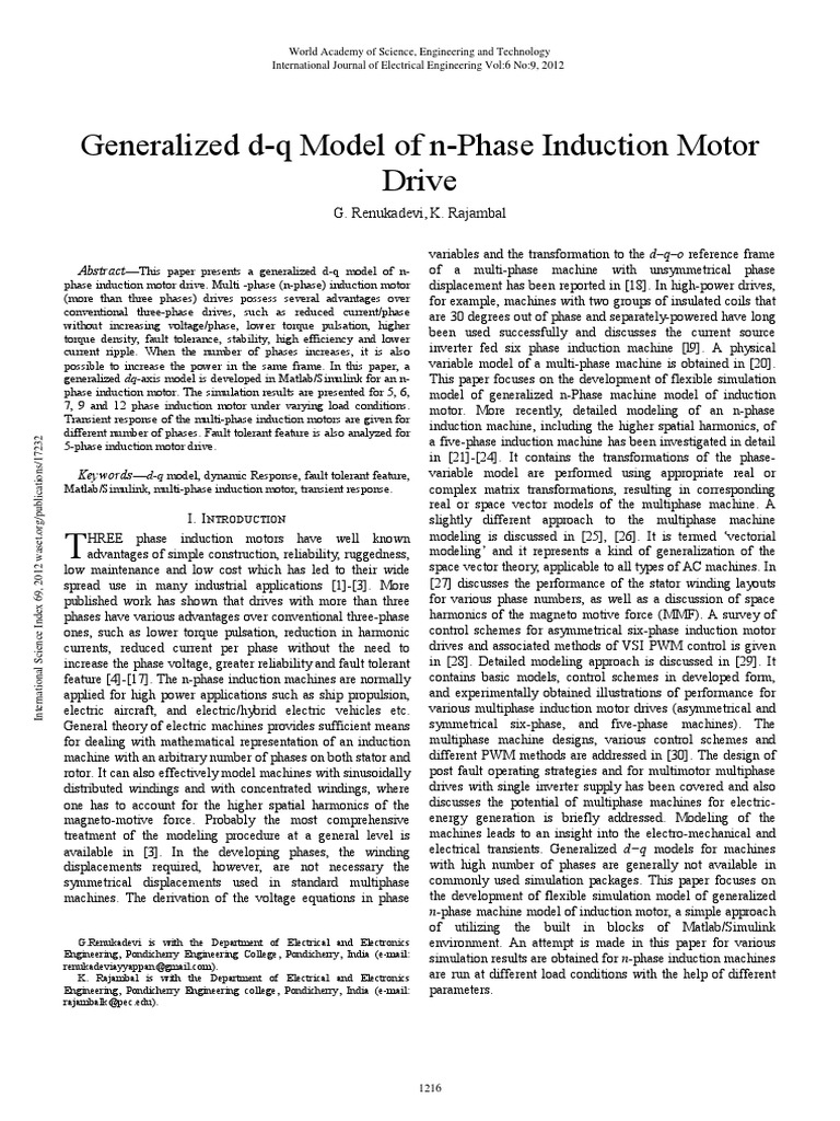 Generalized dq Model of n-Phase Induction Motor Drive | PDF | Electric Motor | Power Inverter
