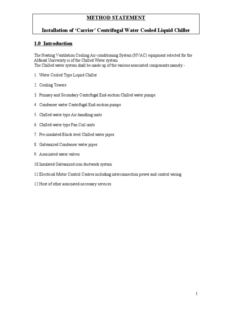 Method Statement For Installation of Chillers Rev 1 - AFU | PDF | Air ...