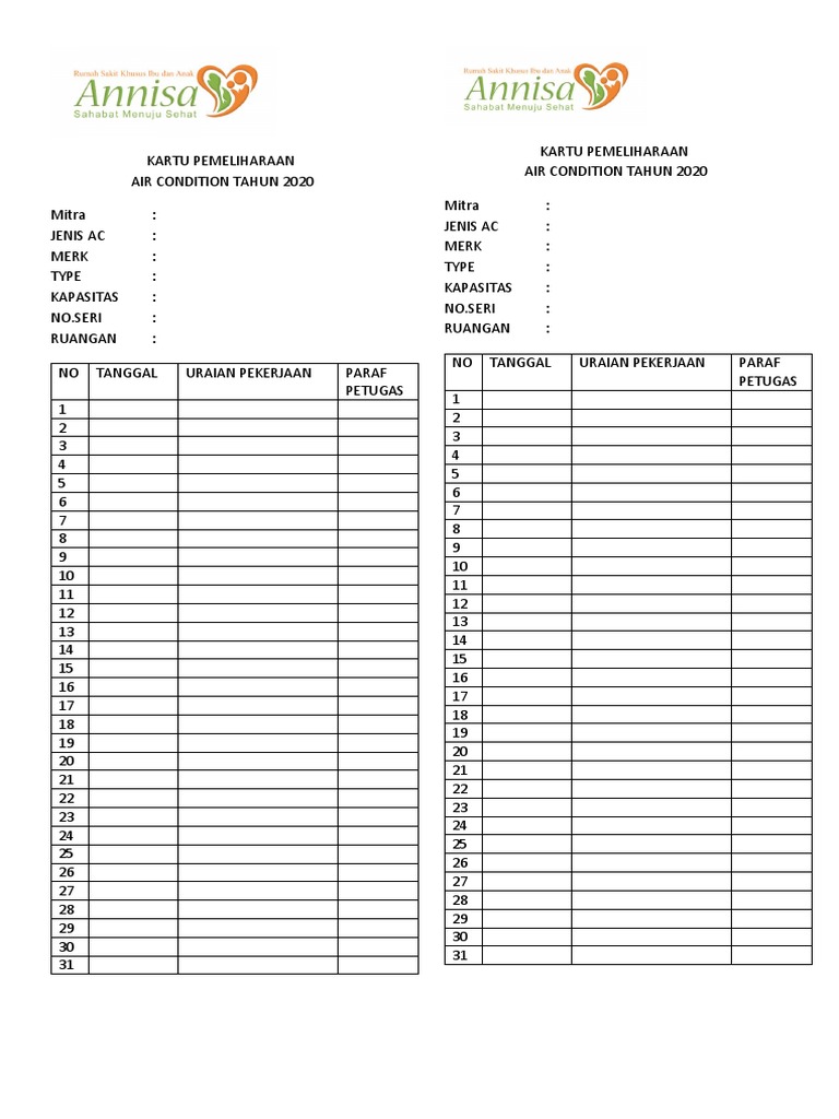 Kartu Pemeliharaan Ac | PDF