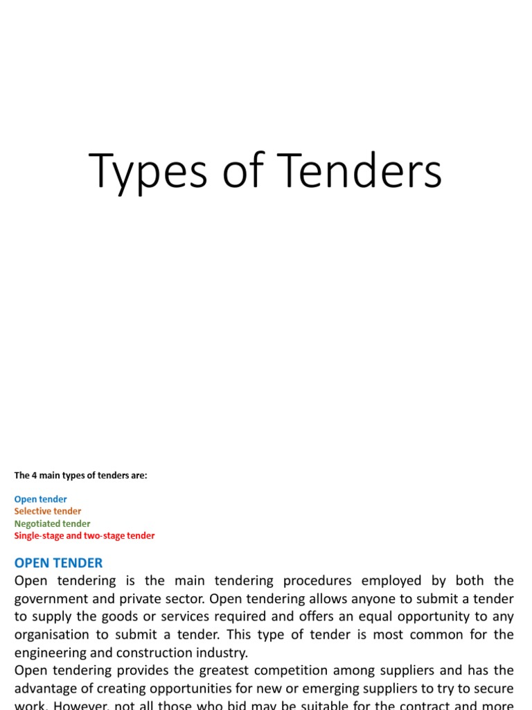 Types of Tenders | PDF | Supply Chain | Procurement