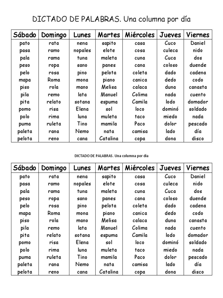 Español - Dictado Por Semanas | PDF