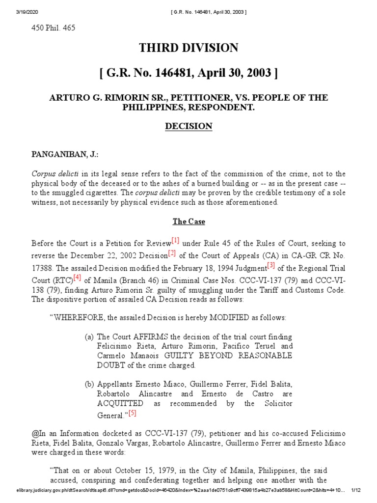 (G.R. No. 146481, April 30, 2003) - Rimorin v. People | PDF | Property ...