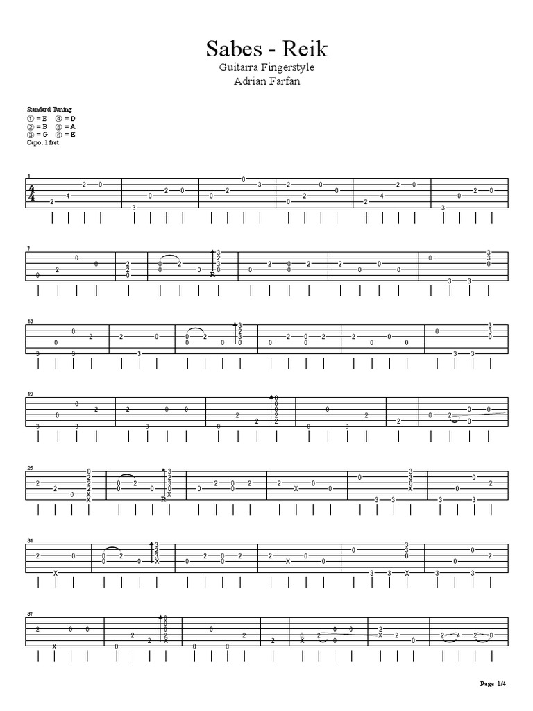 Sabes - Reik (Adrian Farfan) Guitarra Fingerstyle - Tab PDF | PDF