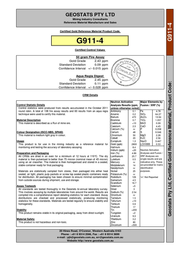G911 4 | PDF | Metallurgical Assay | Gold