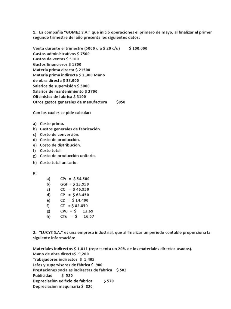 Casos de Costos - Iniciales | PDF | Economias | Business