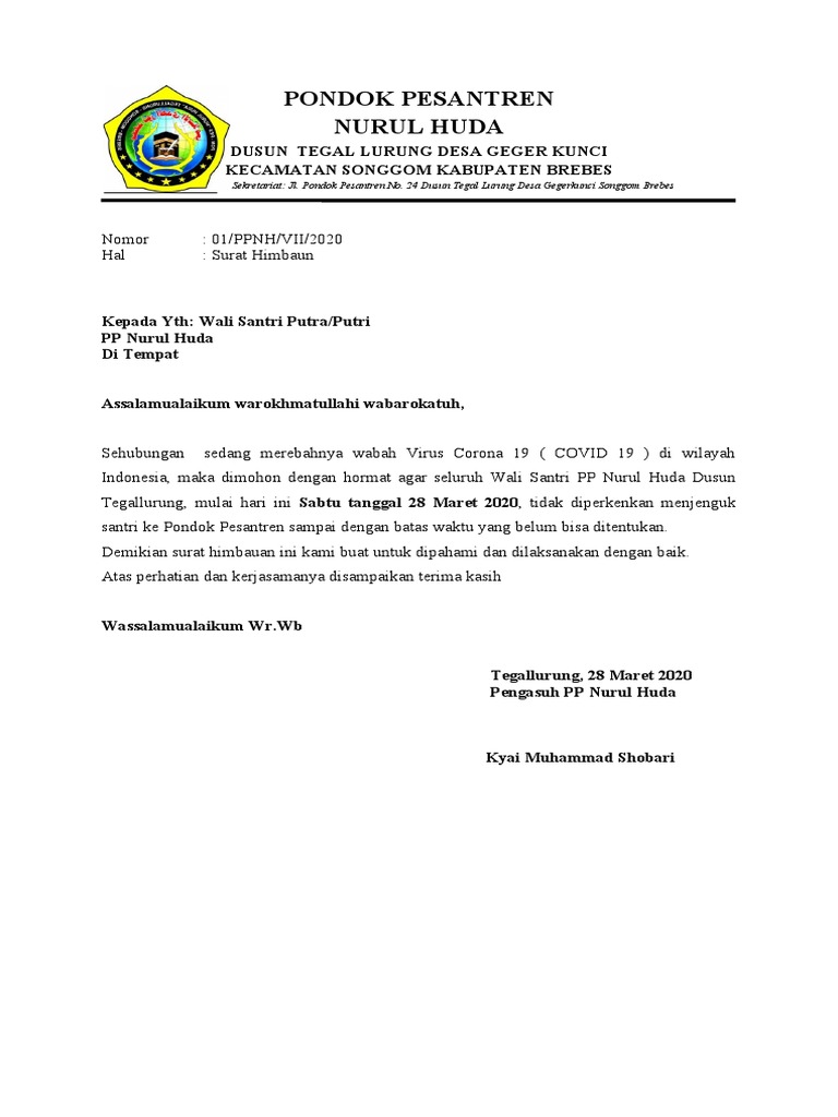 Surat Edaran Pondok | PDF