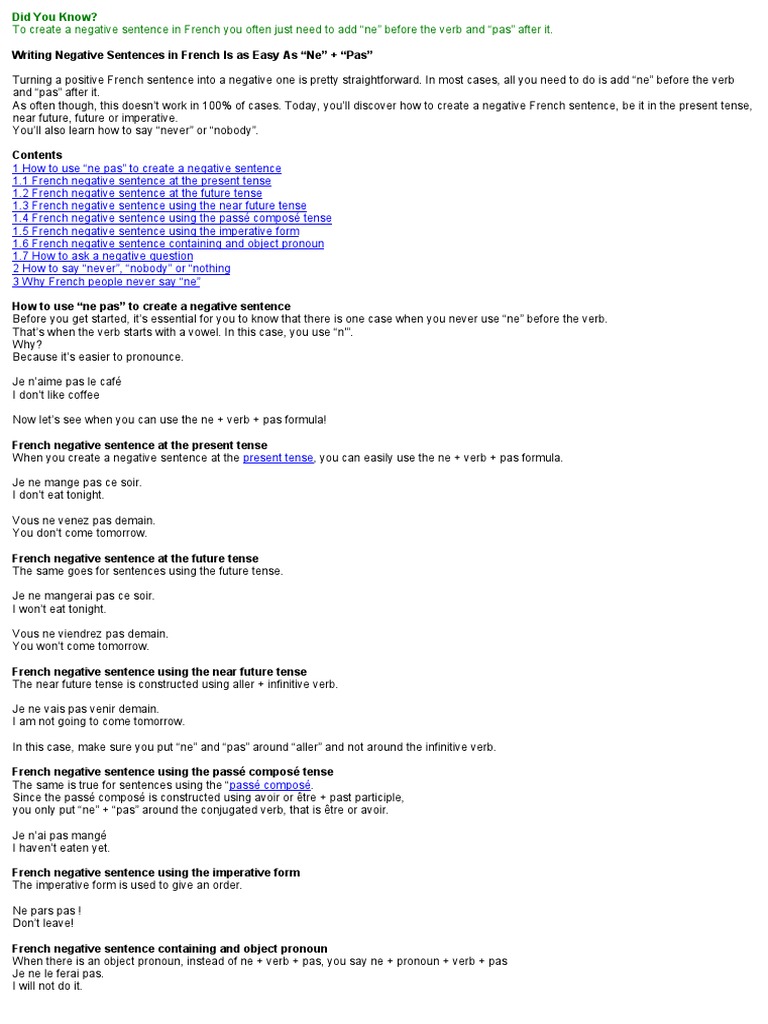 French Negative Sentences Guide | PDF | Verb | Morphology