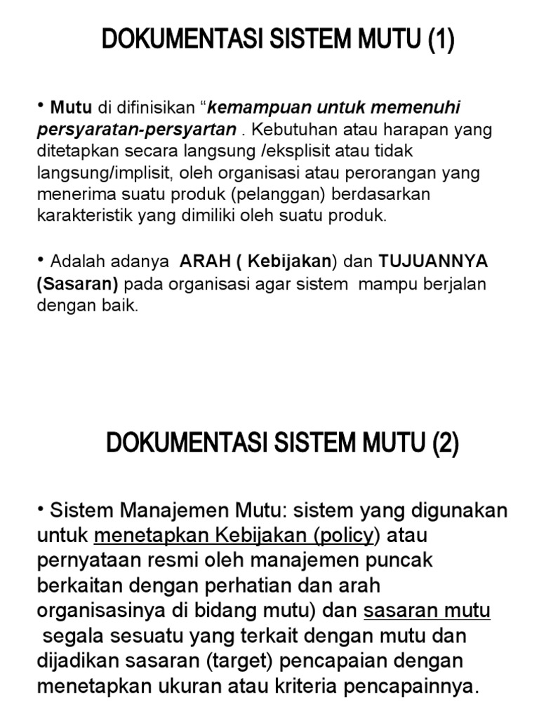 Dokumentasi Sistem Mutu | PDF