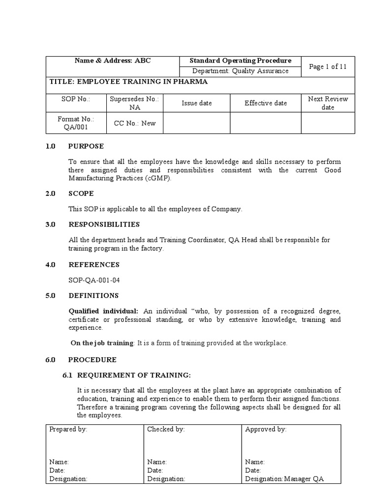 Sop Template | PDF | Quality Assurance | Employment