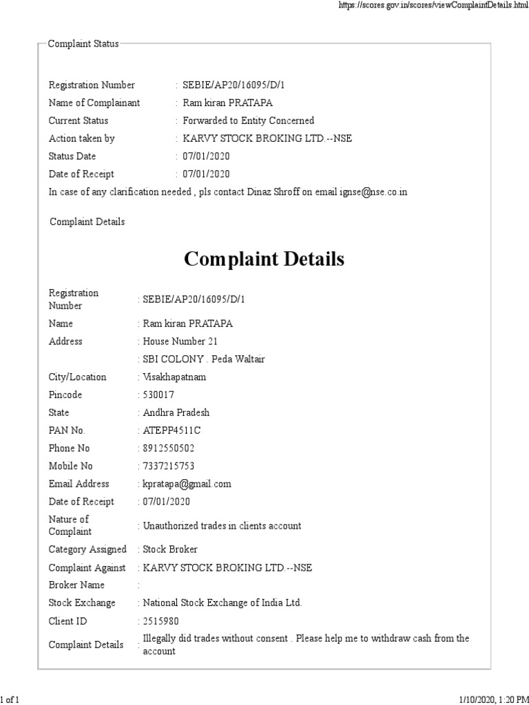 SEBI Complaint | PDF