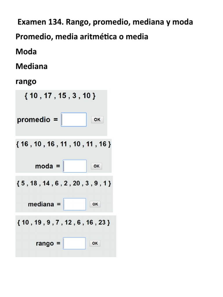 Rango, Promedio, Mediana y Moda | PDF
