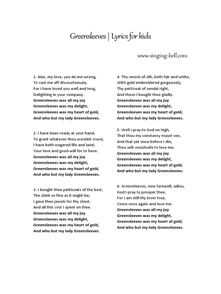 Original Lyrics of the Folk Song 'Greensleeves' with Analysis | PDF ...
