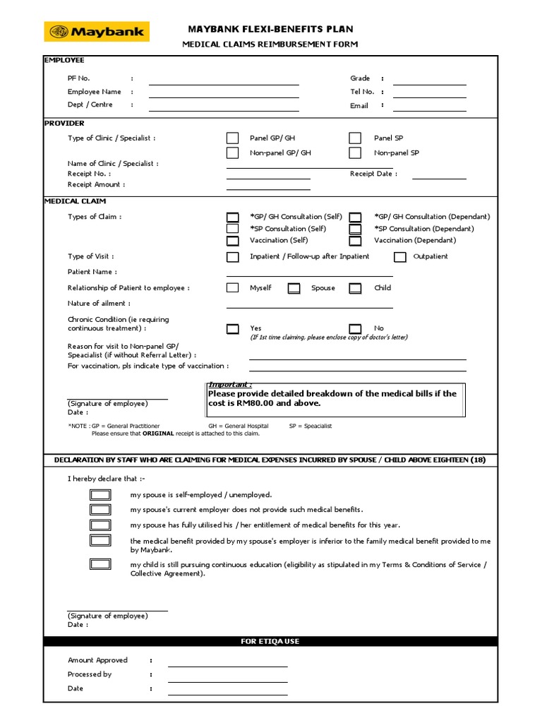 Maybank Flexi-Benefits Plan Medical Claims Reimbursement Form: A Guide ...