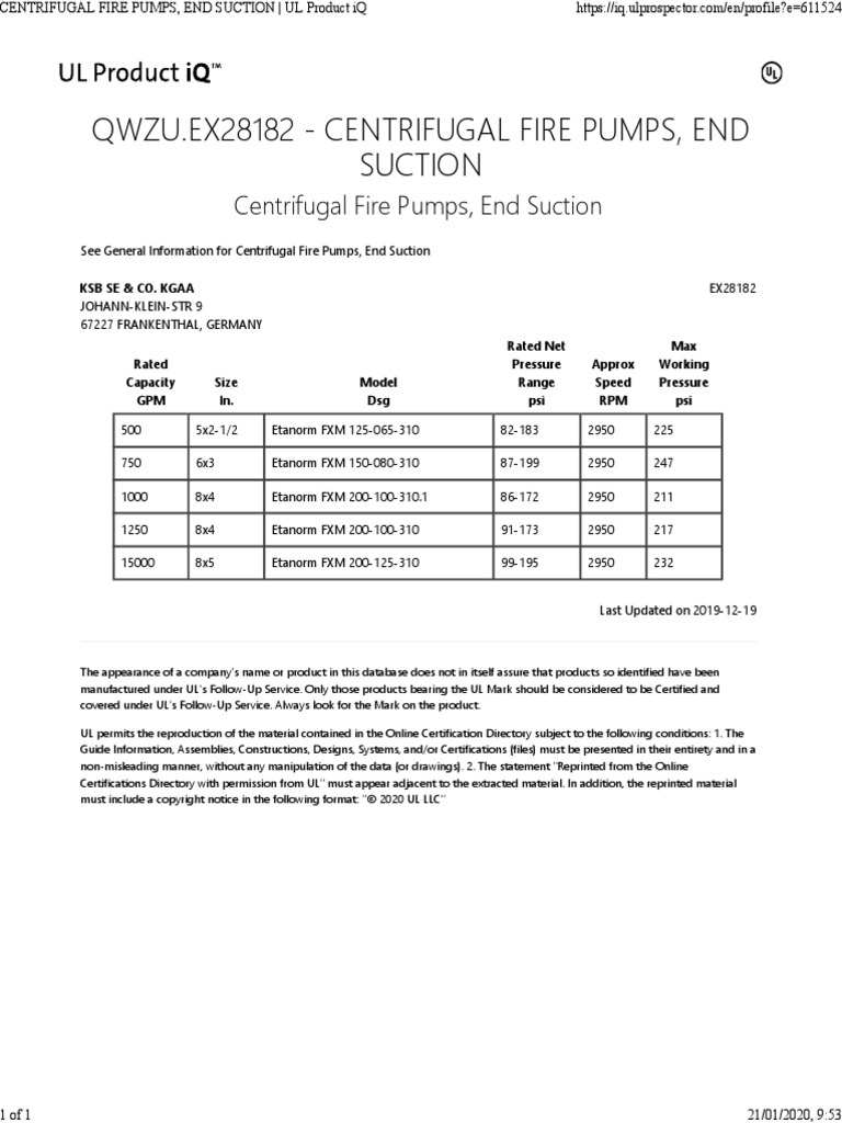 KSB UL Certification | Download Free PDF | Pump | Data Management