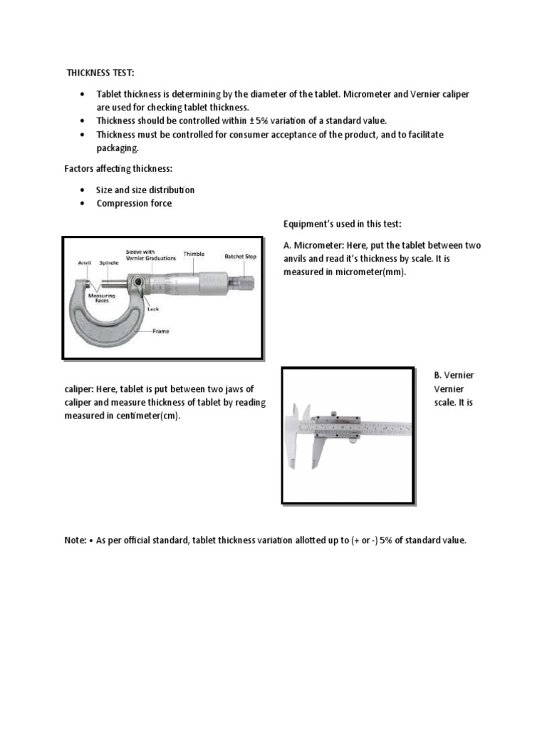 Tablet Thickness Measurement Standards | PDF | Science & Mathematics