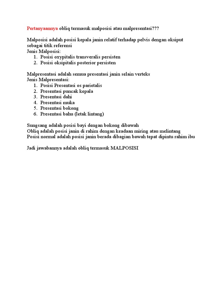 Malposisi Malpresentasi | PDF