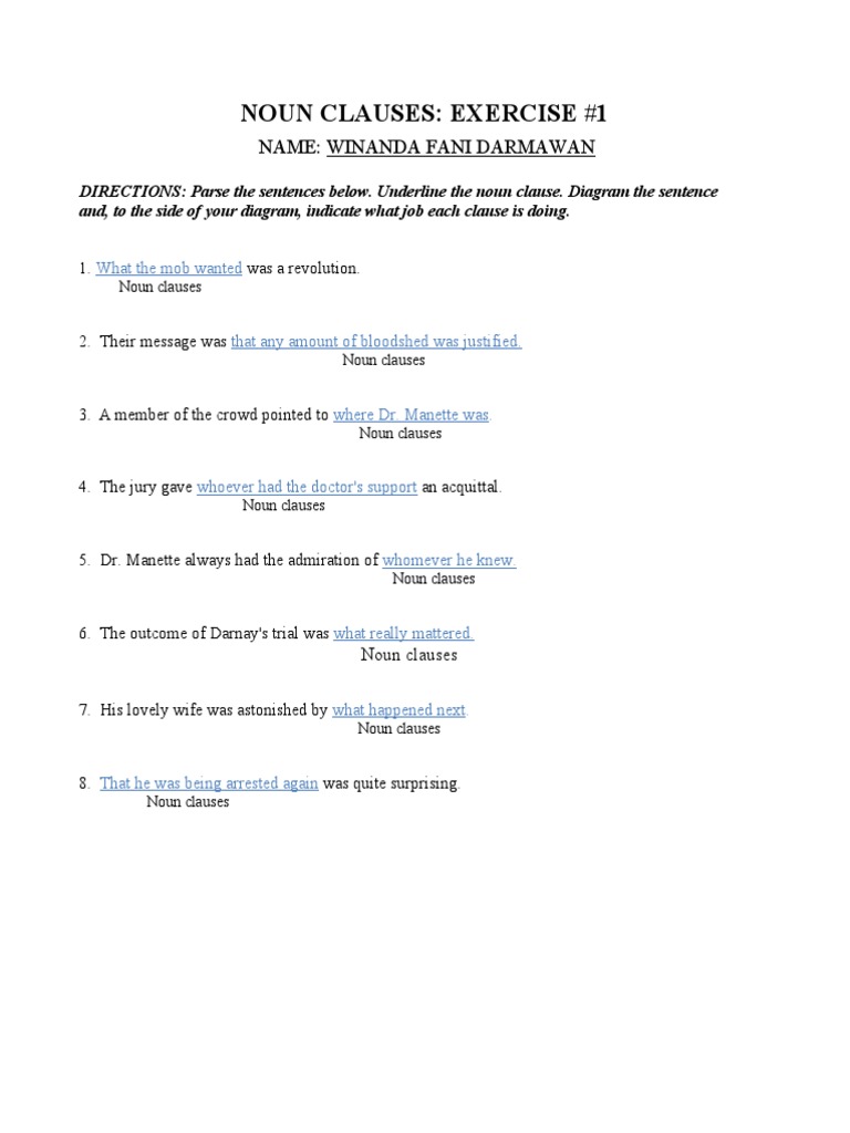 Noun Clause Exercises: Parsing Complex Sentences from A Tale of Two ...