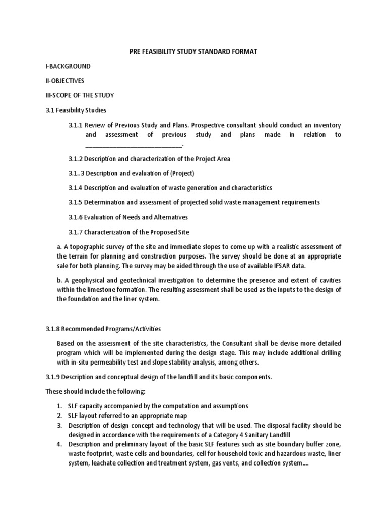 TOR Feasibility Study Format .Sample For Sanitary Landfill | PDF | Feasibility Study | System