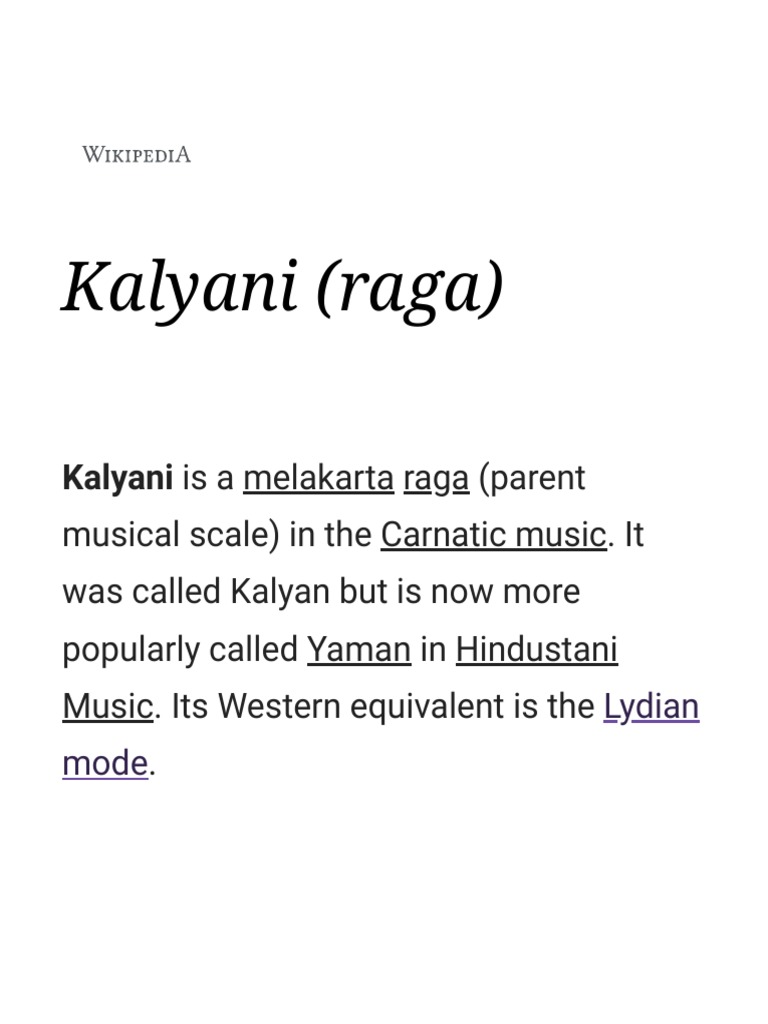 Kalyani (Raga) - Wikipedia PDF | PDF | Entertainment (General)