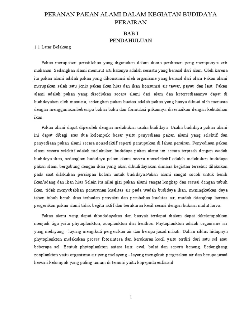 Peranan Pakan Alami Dalam Budidaya | PDF