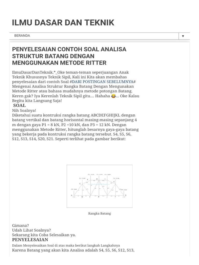 Analisis Struktur Batang Metode Ritter | PDF