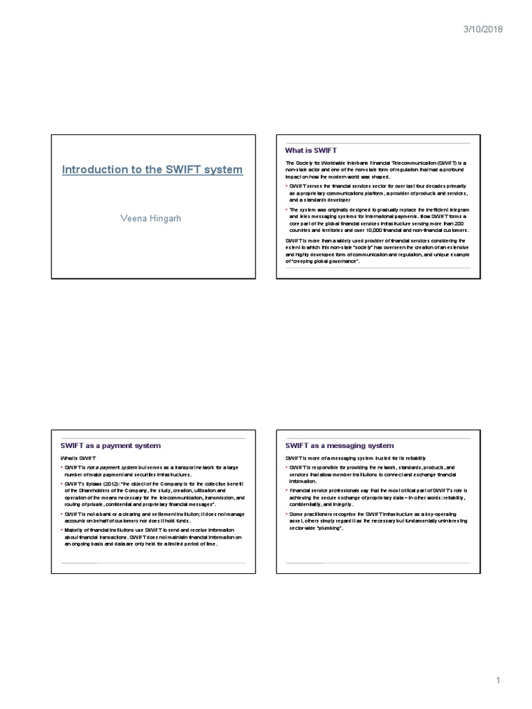 SWIFT Document PDF | PDF | Payment System | Payments
