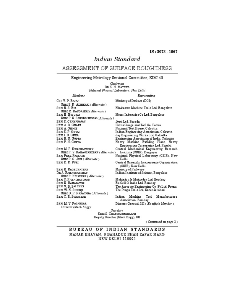IS 3073 Surface Roughness | PDF | Surface Roughness | Mean