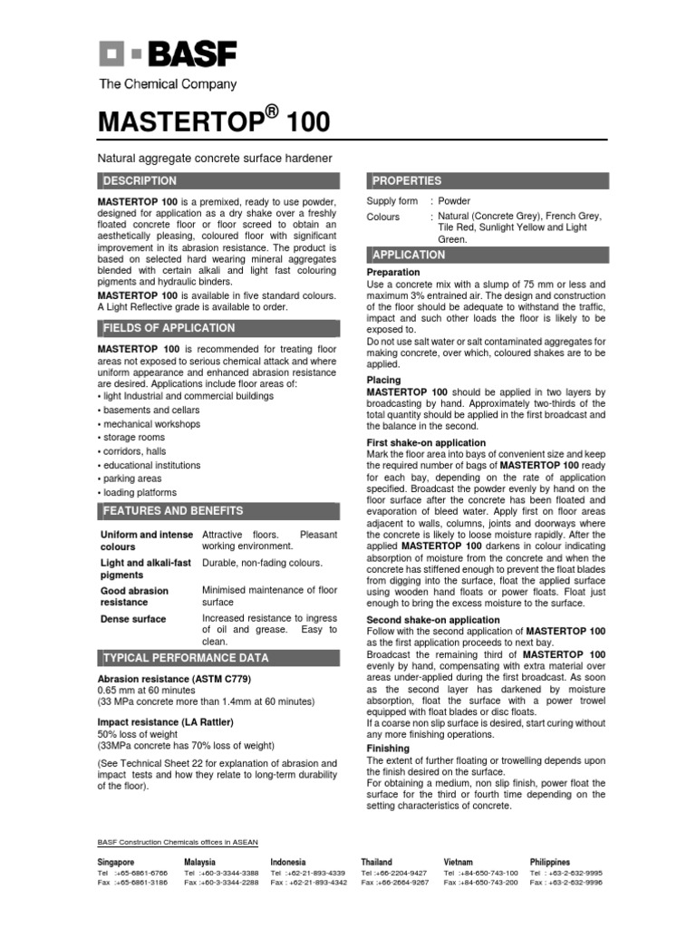 TDS - MasterTop 100 | PDF | Basement | Concrete