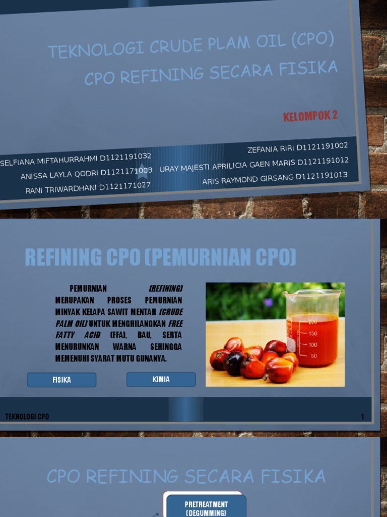 Cpo Kelompok 2 Refining Cpo Secara Fisika | PDF