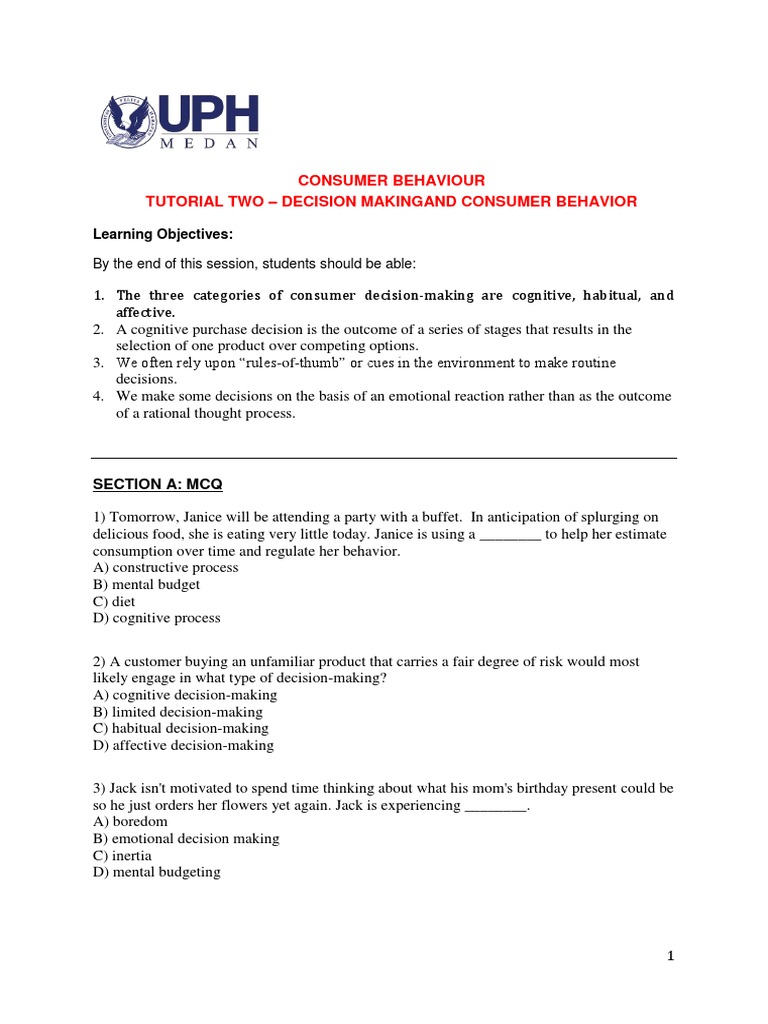 ConsumerBehaviour - Tutorial 2 | PDF | Consumer Behaviour | Decision Making