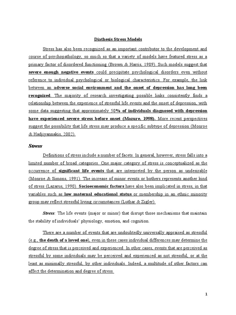 Diathesis Stress Model | PDF | Stress (Biology) | Mental Health