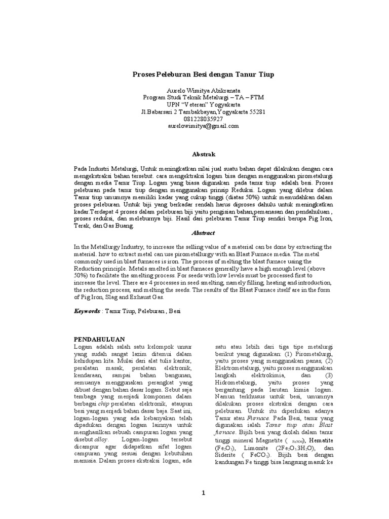 Paper Proses Peleburan Besi Dengan Tanur Tiup | PDF