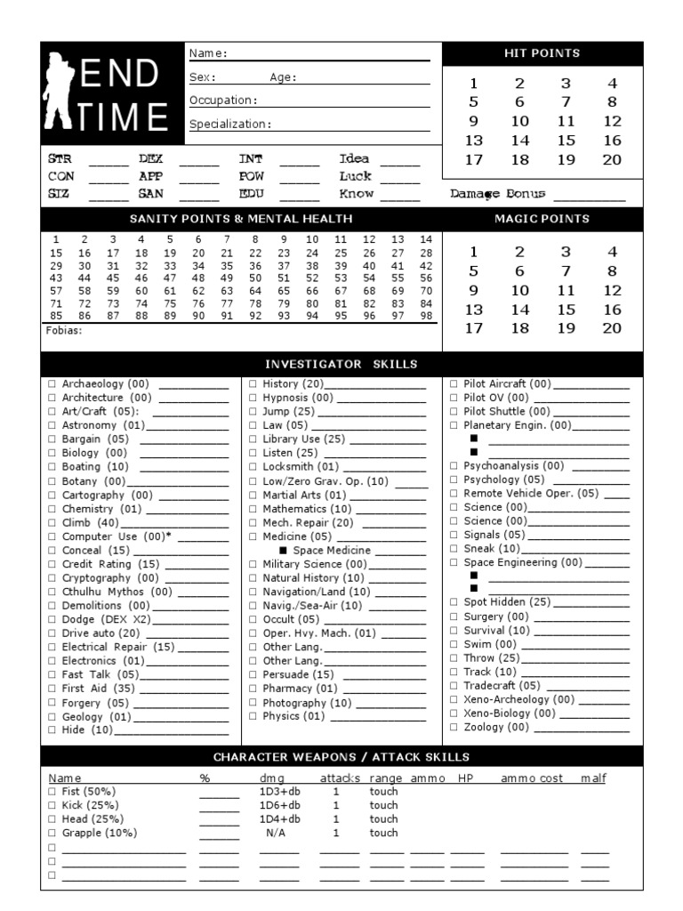 CoC Investigator Character Sheet | PDF | Science