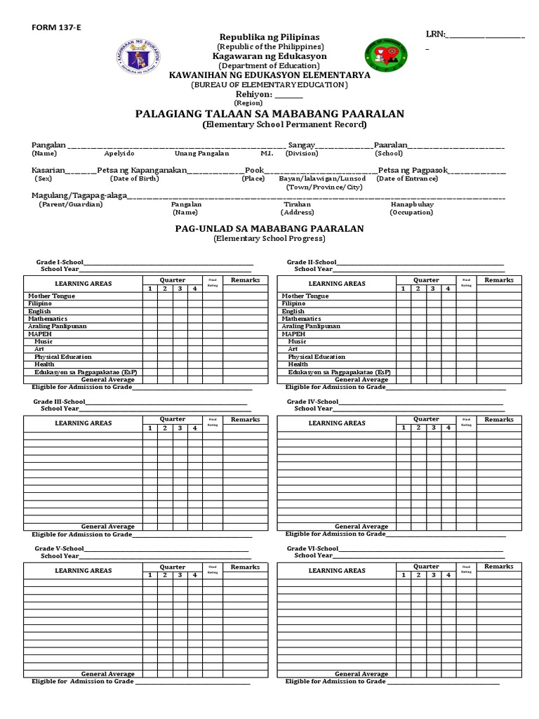Form 137-School Permanent Record | PDF | Value (Ethics) | Psychological Concepts