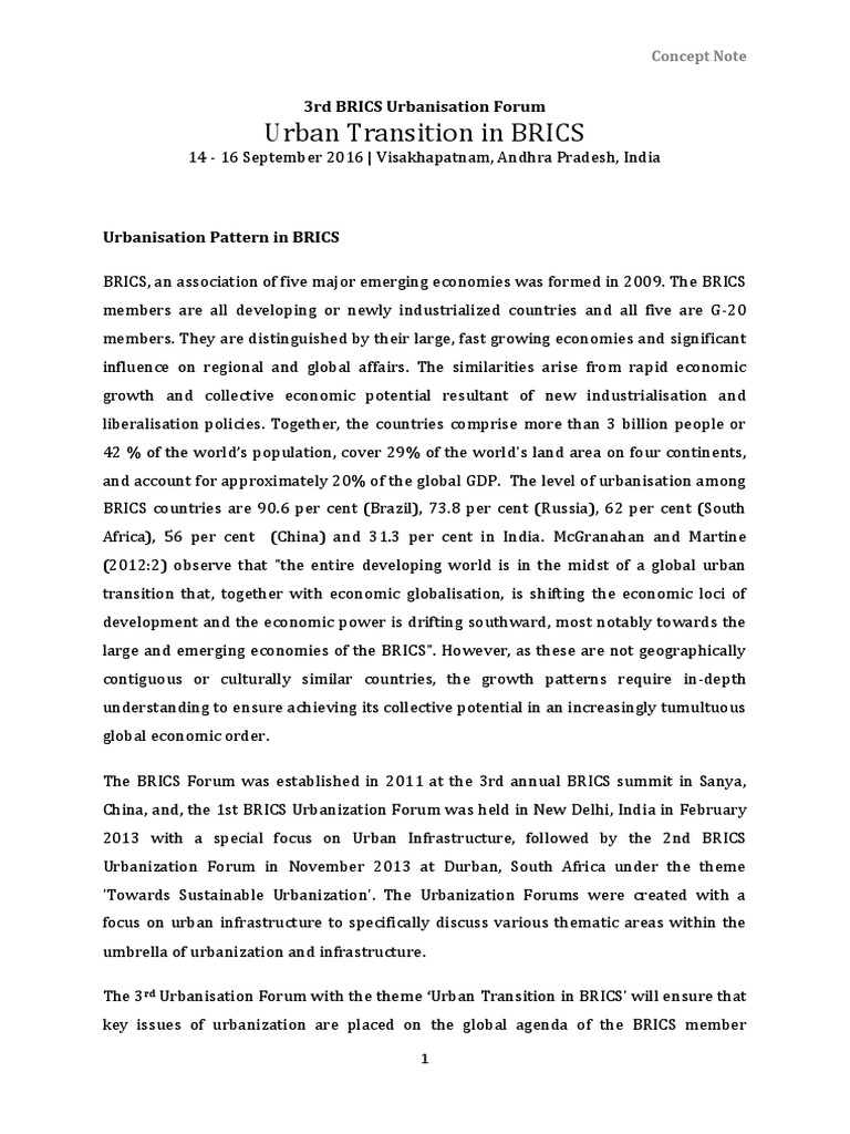 3rd BRICS Urbanisation Forum Concept Note | PDF | Bric | Urbanization