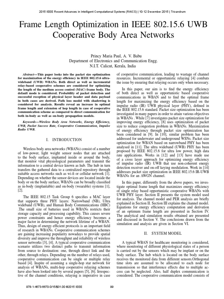 2015 Frame Length Optimization in IEEE 802.15.6 UWB PDF | PDF | Ultra Wideband | Computer Network