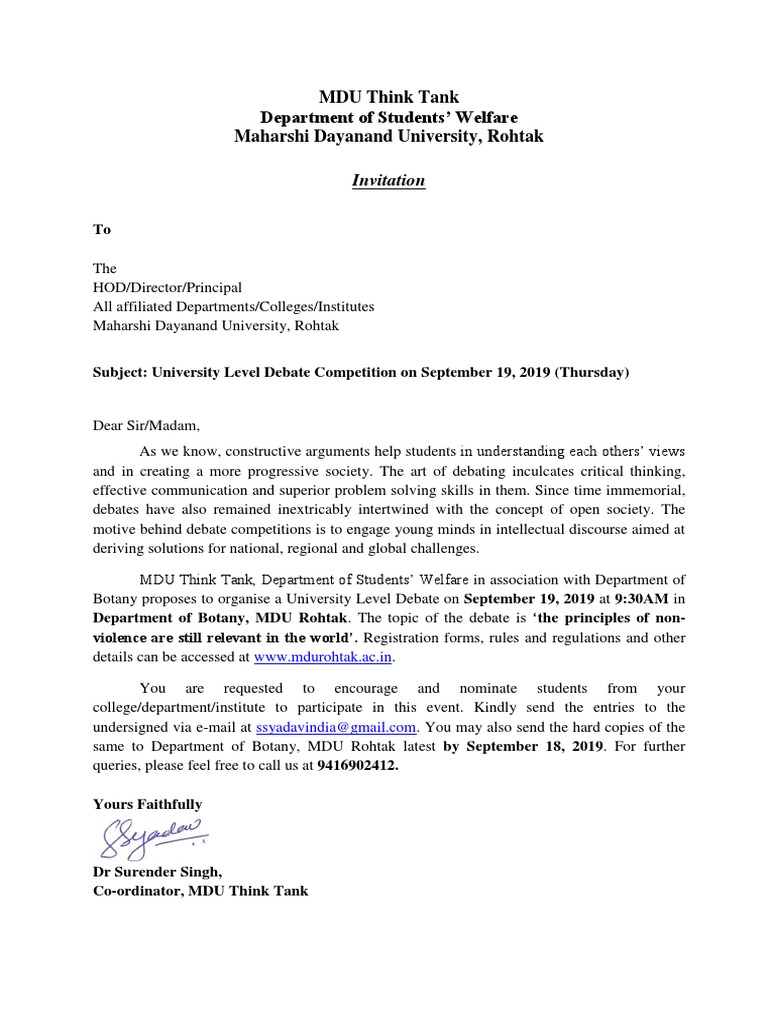 Invitation for University Debate Competition | PDF | Public Sphere