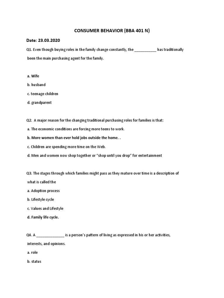 CONSUMER BEHAVIOR - MCQs | PDF | Consumer Behaviour | Behavior
