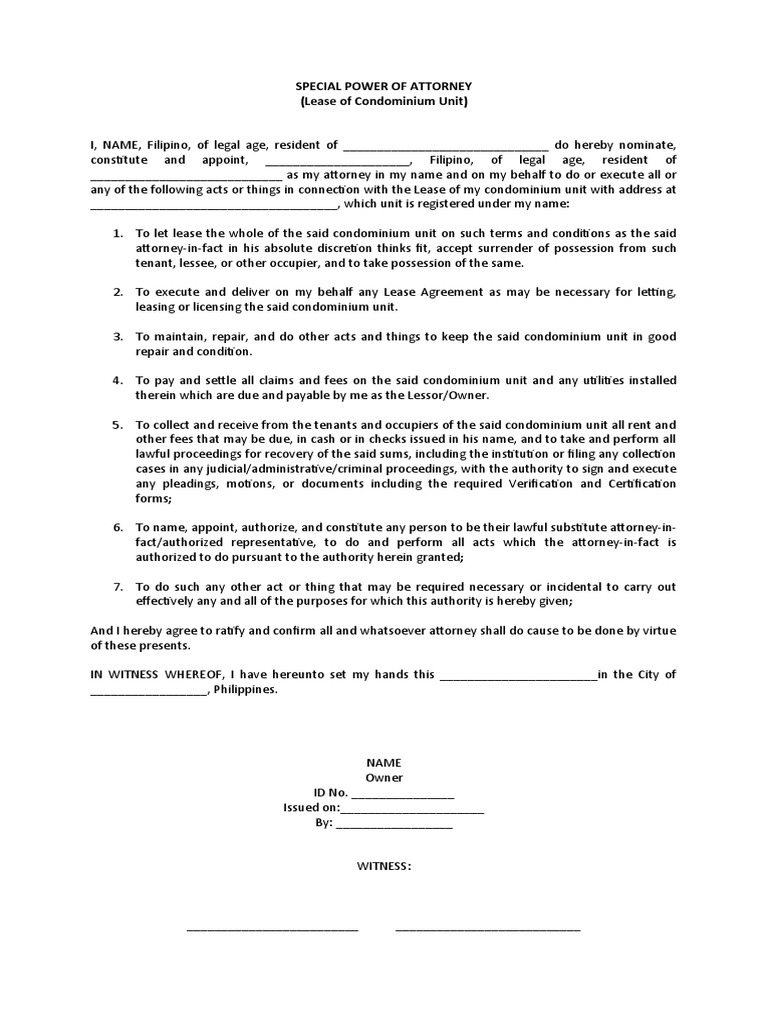 SPA Lease of Condo | PDF | Lease | Condominium