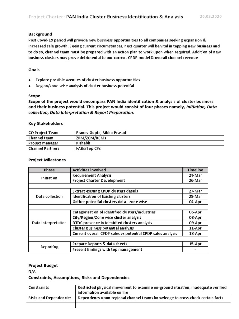 Project Charter Template | PDF | Cluster Analysis | Data