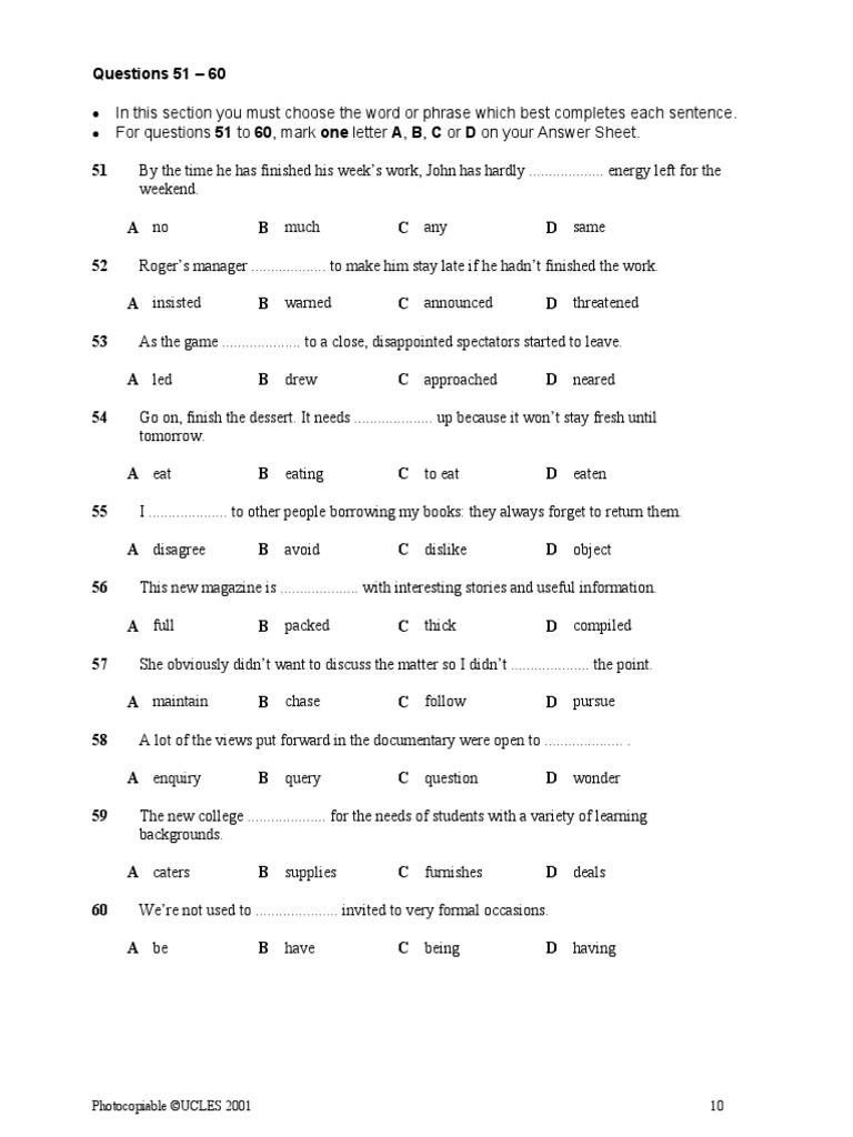 Oxford Placement Test 10 | PDF