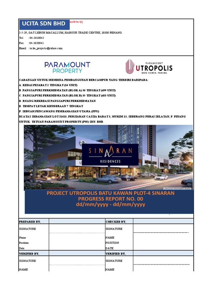 Progress Report Template - UTROPOLIS BATU KAWAN PLOT-4 SINARAN (Ver. 1) | PDF | Economic Sectors ...