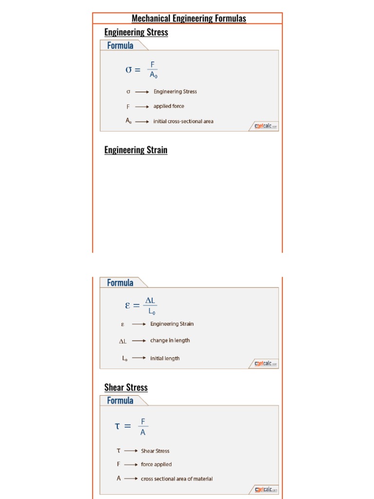 Mechanical Engineering Formula PDF | PDF
