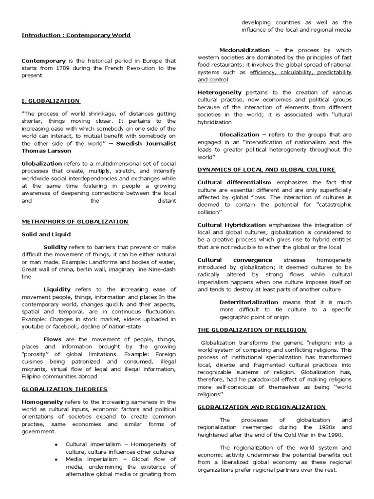 Contemporary World Outline | PDF | Economic Globalization | Trade