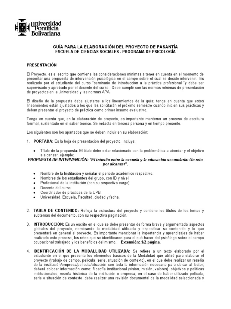 Guía para Proyecto de Pasantía en Psicología | PDF | Presupuesto ...