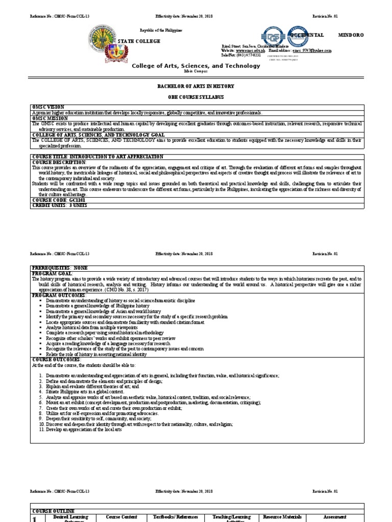 An Introduction to the Appreciation of Art: A Course Syllabus for the ...