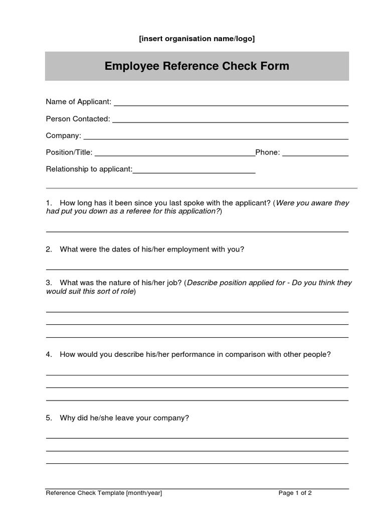 Employee Reference Check Form Template | PDF
