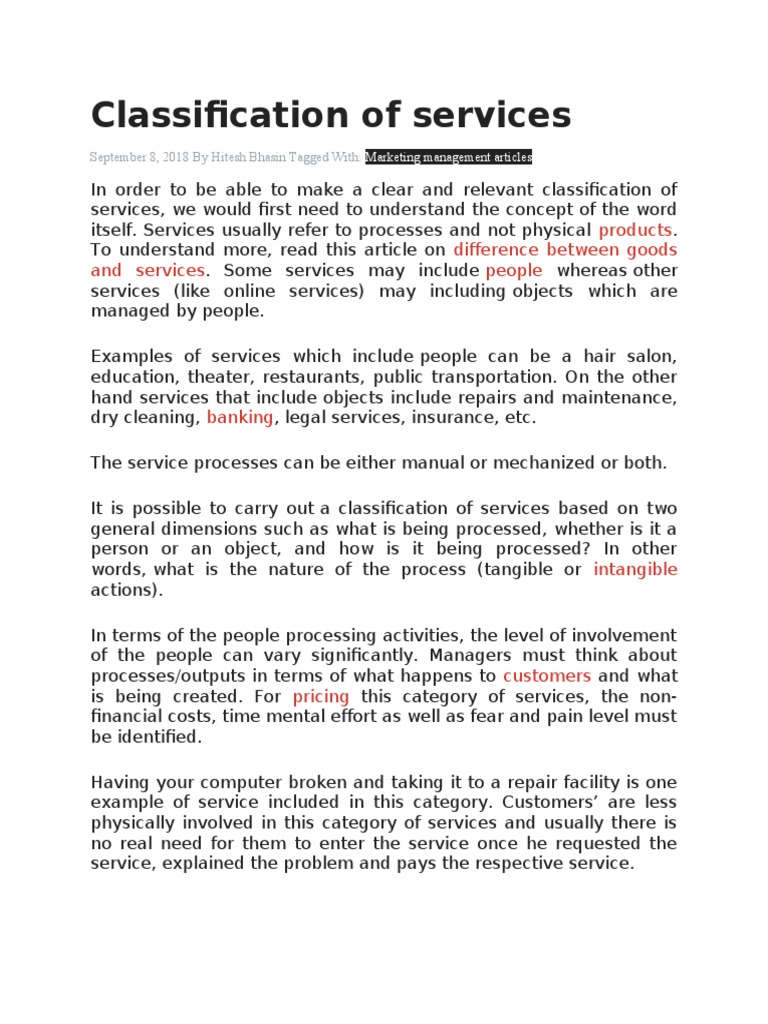 Classification of Services | PDF