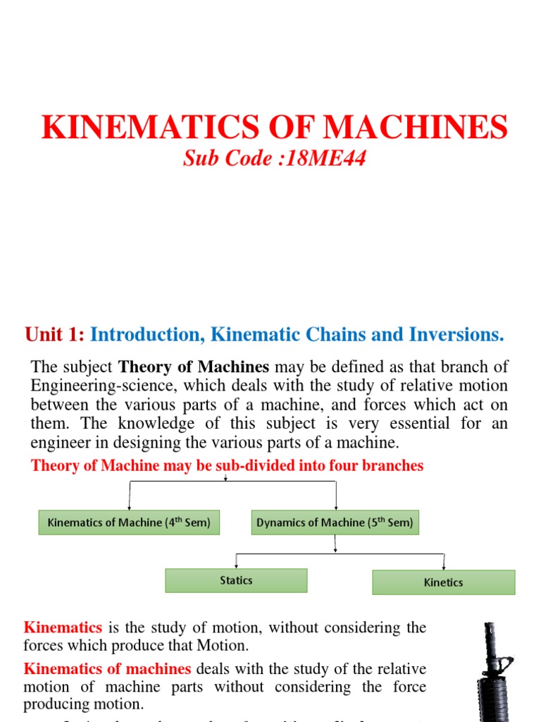UNIT 1. Introduction To KOM PDF | PDF | Kinematics | Machines