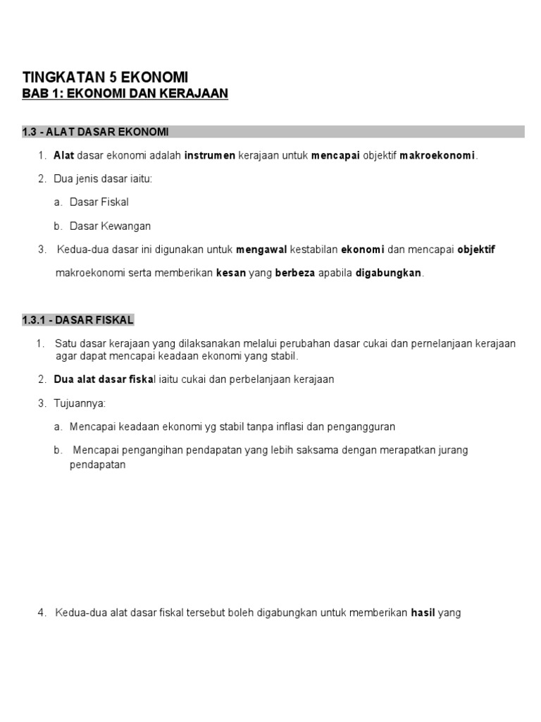 Nota - Dasar Fiskal Dan Belanjawan Negara | PDF